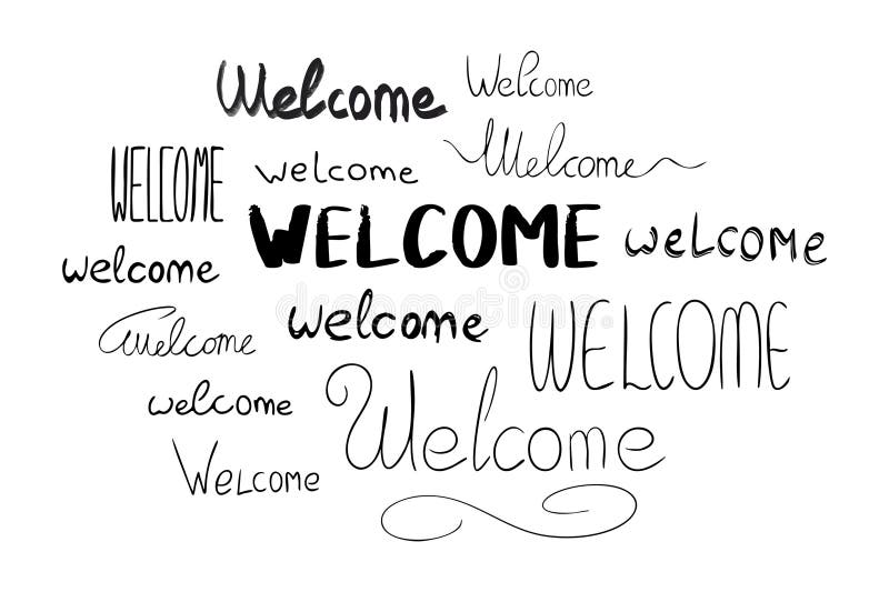 Welcome Word Cloud. Composition Creative Decorative Lettering. Set of ...