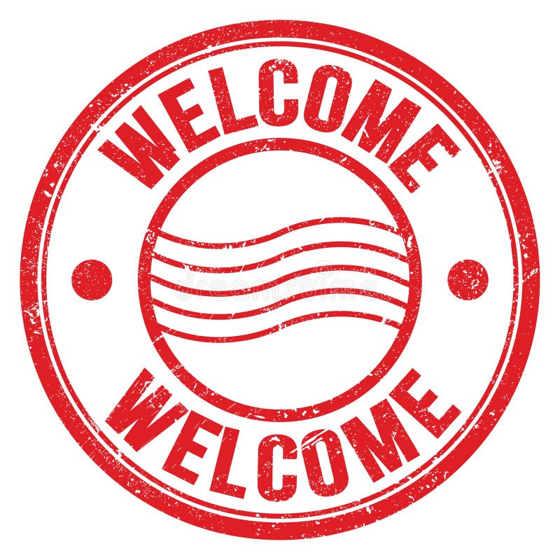 WELCOME Text Written on Red Round Postal Stamp Sign Stock Illustration ...