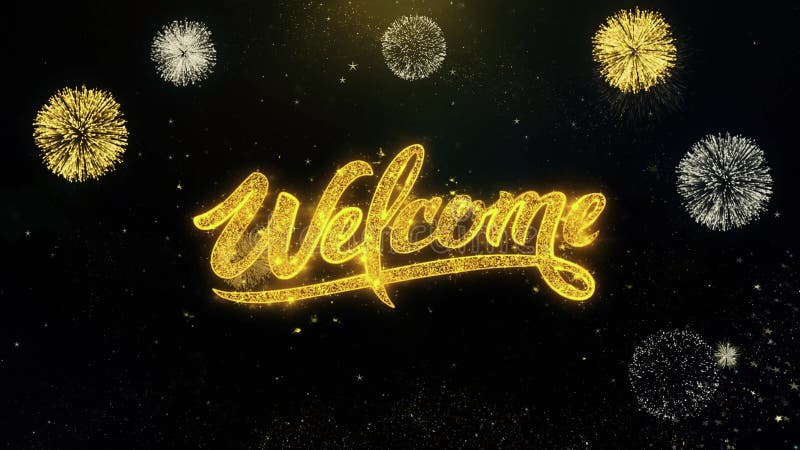 Welcome Written Gold Particles Exploding Fireworks Display 1 Stock ...