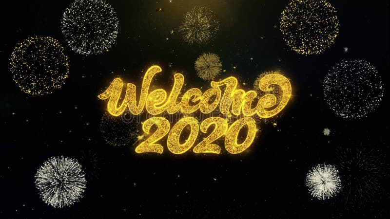 Welcome Written Gold Particles Exploding Fireworks Display 1 Stock ...