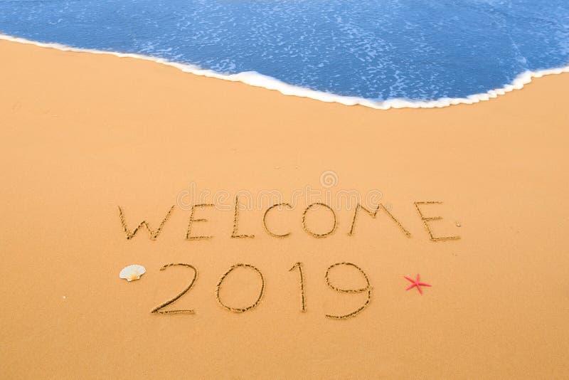 Welcome 2019 Written in the Sand Stock Image - Image of welcome ...