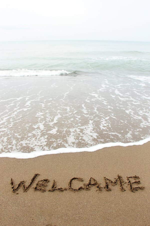 Welcome stock photo. Image of message, shore, tide, beach - 38919968