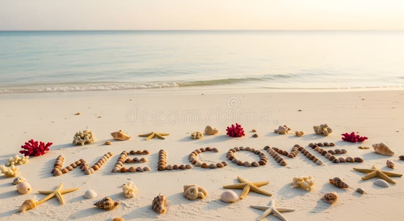 Welcome Written with Seashells. Stock Illustration - Illustration of ...