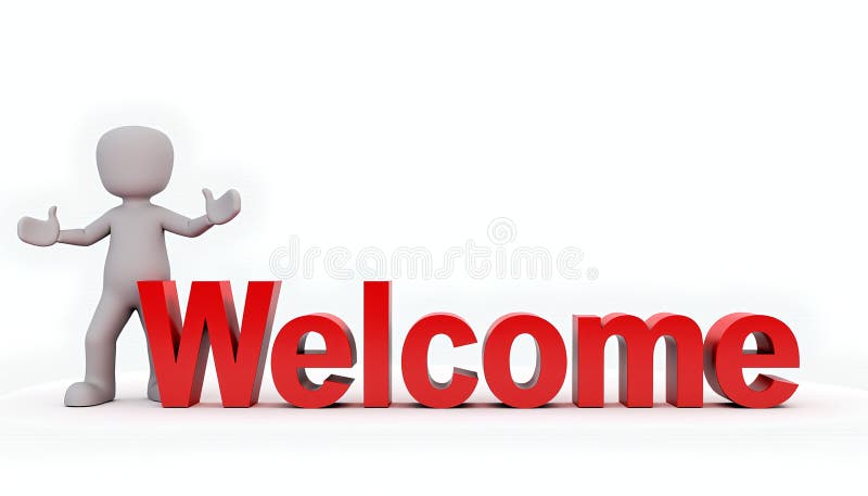 Welcoming Character Displaying Welcome Message in Red Letters Stock ...