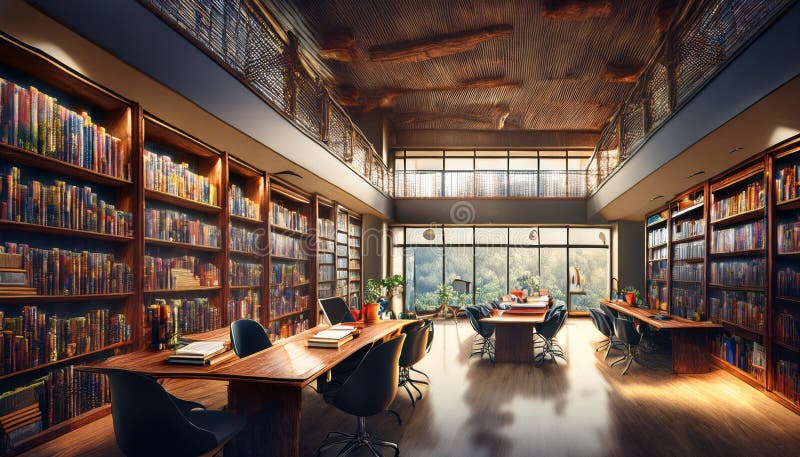 Welcoming College Library Designed for Collaborative Stock Image ...