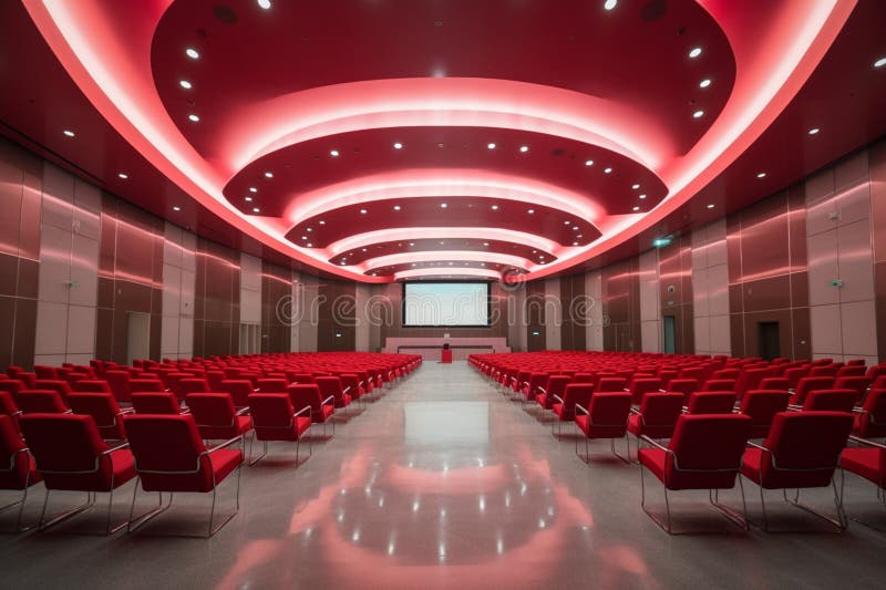Welcoming Conference Hall Appointed with Inviting Red Armchairs Stock ...