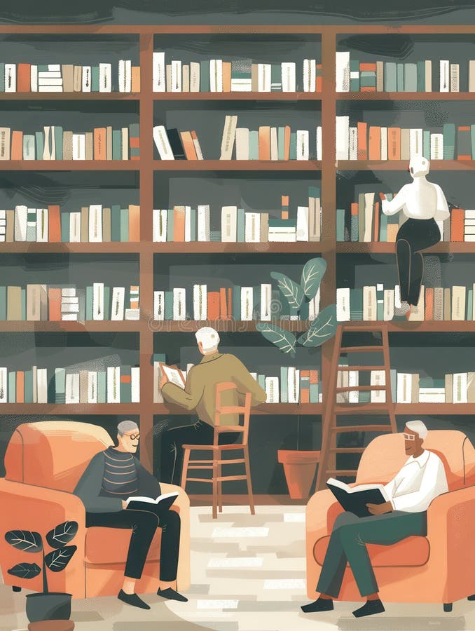 Elderly Individuals Engaged in Reading and Studying Materials in a Cozy ...