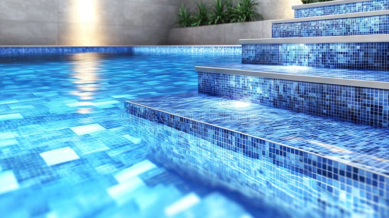 Welcoming Pool Water with Steps, Bordered by Blue Tiles, and an Empty ...
