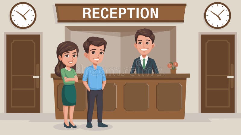 Professional Receptionist with Guests in a Modern Reception Area Stock ...