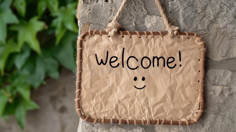 Welcoming Sign with a Smiley Face Stock Illustration - Illustration of ...