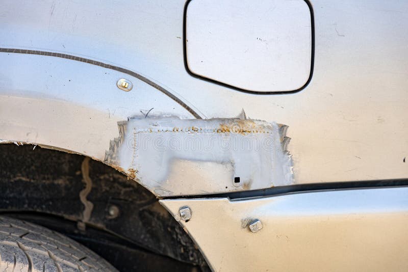 Weld Seam on Gray Car Part. Poor Repair Service Stock Image - Image of ...