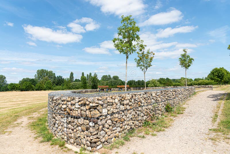 Galvanized Gabion Box Filled with Rocks. Nature Park Architecture ...