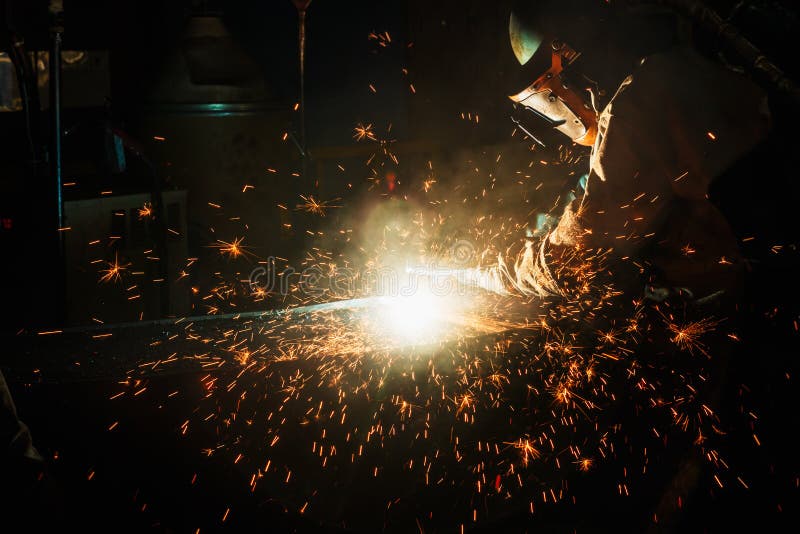 Welder is Gouging Back Weld with Air Carbon Arc Gouging Machine Stock ...