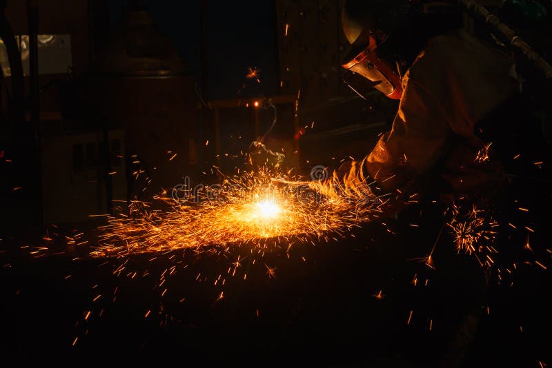 Welder is Gouging Back Weld with Air Carbon Arc Gouging Machine Stock ...