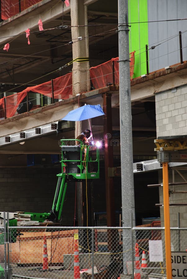 Welder on Crane Building Skyscraper Stock Image - Image of mask, closed ...