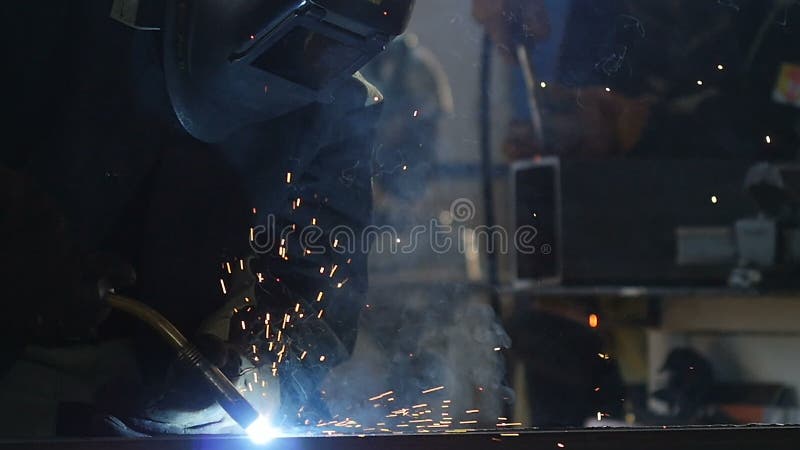 Welder in Equipment Works with Welding Machine Stock Video - Video of ...
