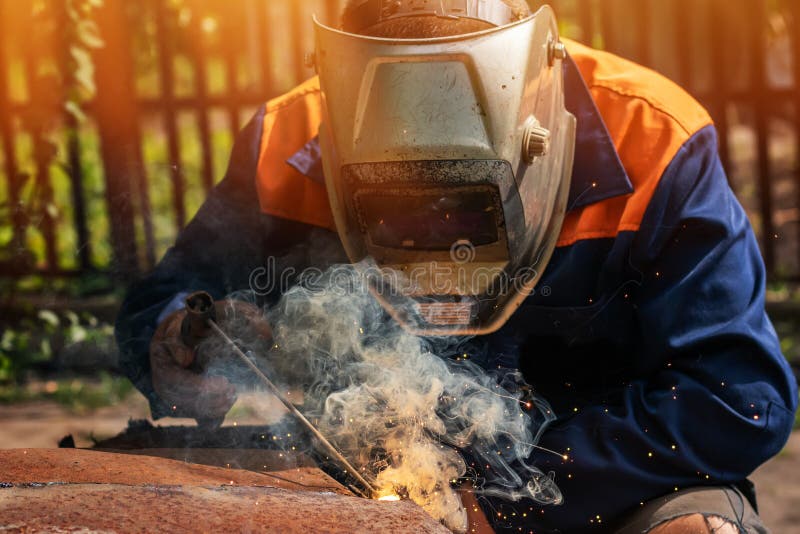 Welder Erecting Technical Steel. Industrial Steel Welder in Factory ...