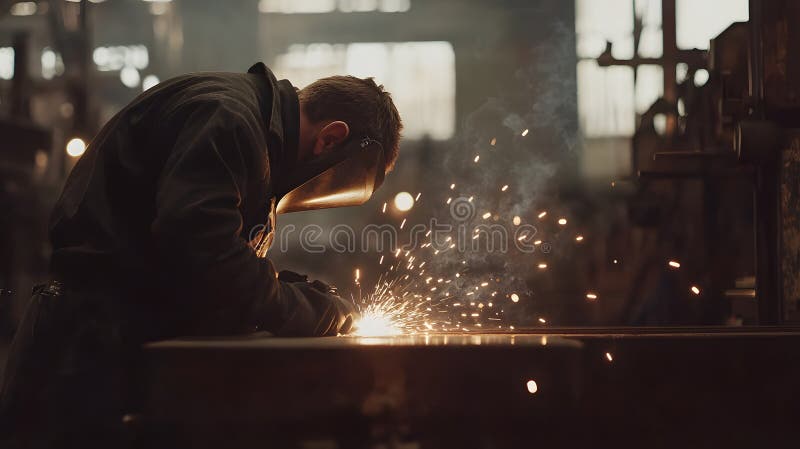 A Welder in a Factory Works with a Welding Torch. Stock Illustration ...