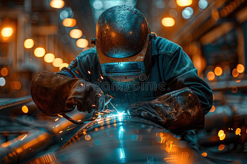 A Welder Fixing Plumbing Pipeline. Generative AI. Stock Illustration ...