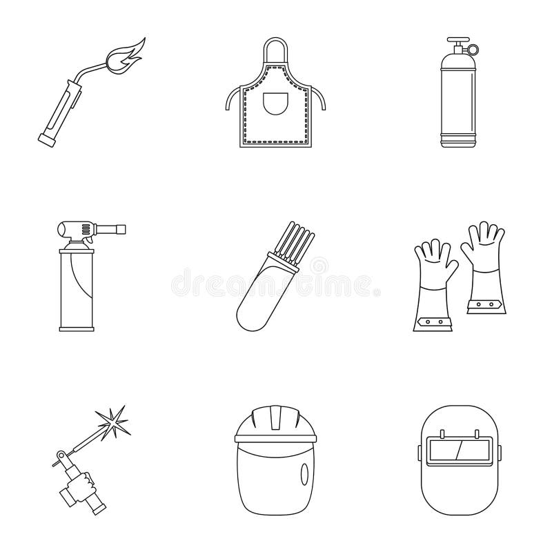 Welder Icon Set, Outline Style Stock Vector - Illustration of ...