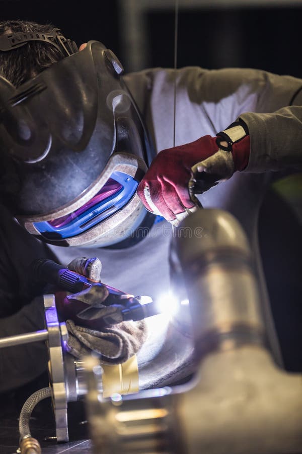 Welder Industrial Worker Welding with Argon Machine Stock Photo - Image ...