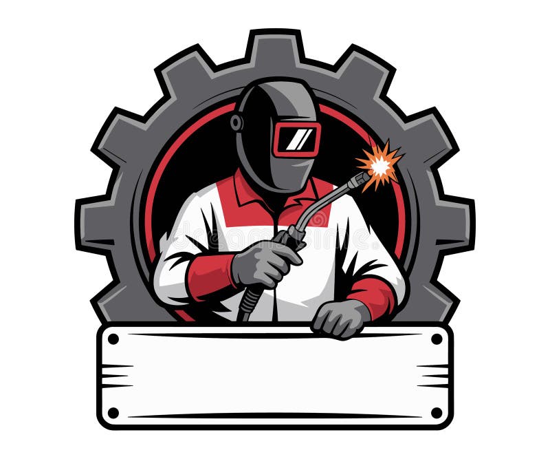 Welder Logo with Gear Outline and Welding Torch Vector Stock ...