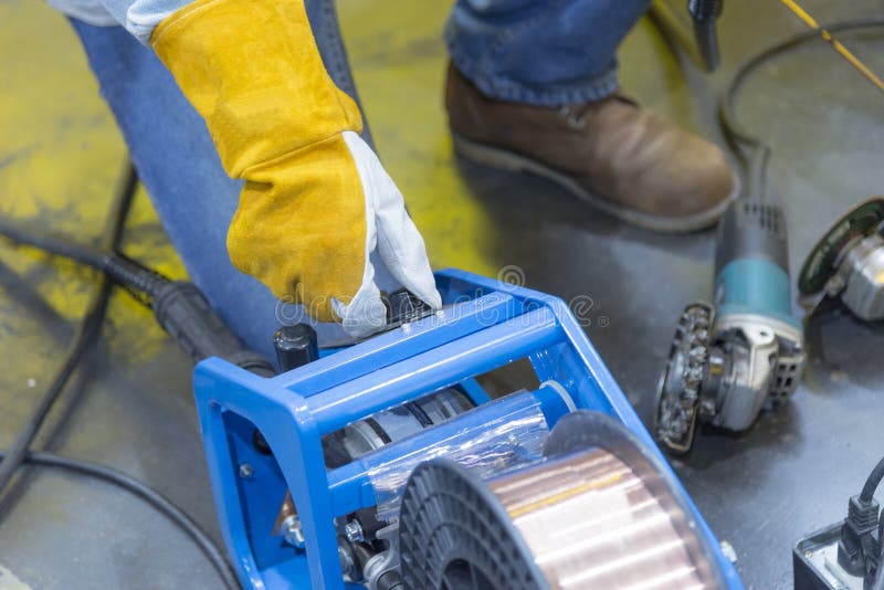 The Welder Man Adjust the Mobile Welding Machine Stock Image - Image of ...