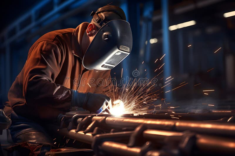 Welder Man Performing Welding at Workplace in Factory. Generative AI ...