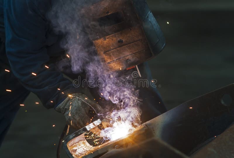 Welder Man Welding, Spark, Light and Hot Stock Image - Image of labor ...