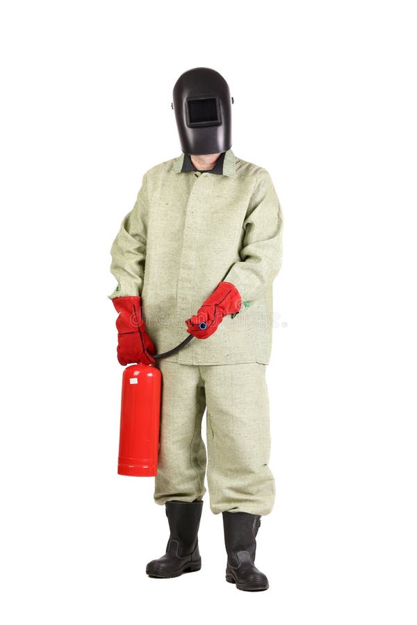 Welder in Mask with Fire Extinguisher. Stock Photo - Image of handsome ...