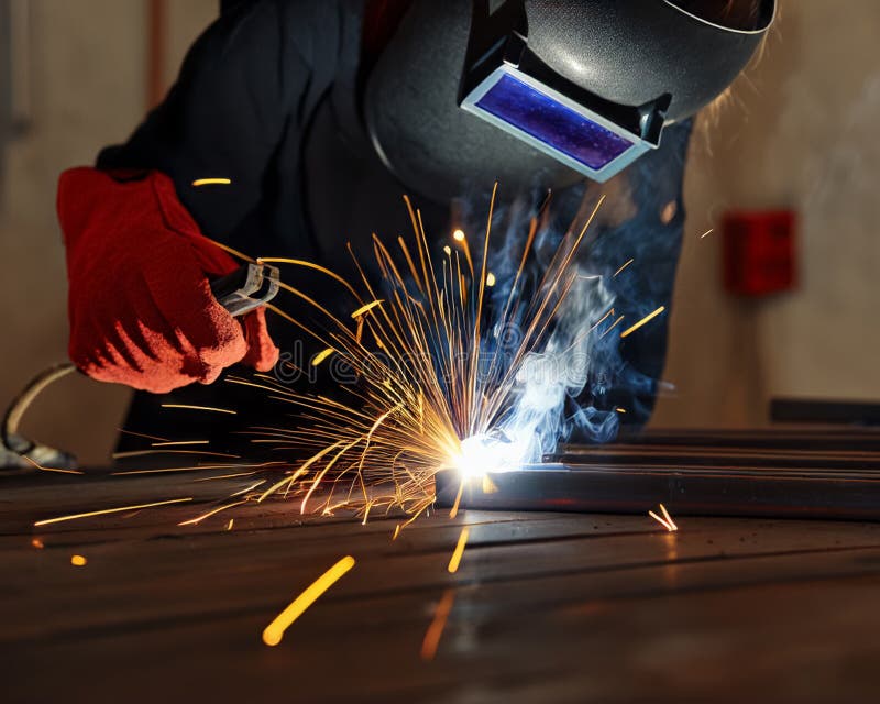 Welder with Mask while Working Stock Photo - Image of occupation ...