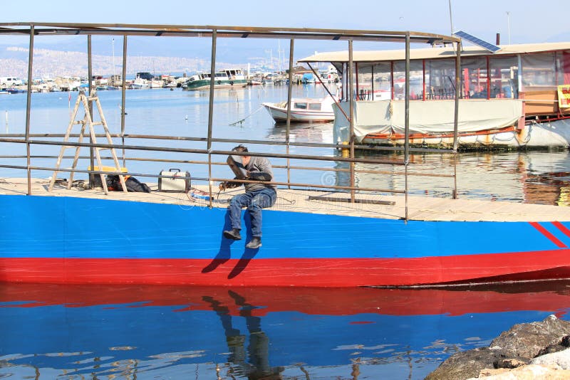 A Welder is Mending the Ship Stock Photo - Image of protective, wearing ...