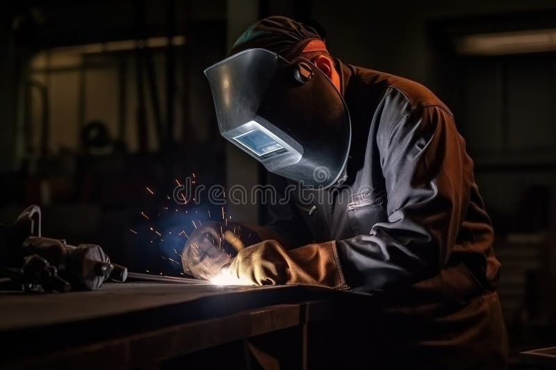 Welder in the Metallurgical Industry Performing Welding in His Workshop ...