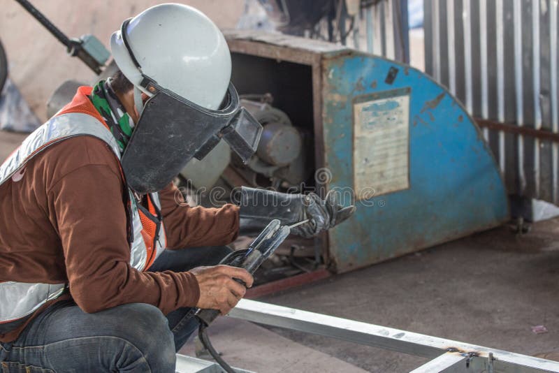 The Welder in the Operate,Employee Welding U-steel Using Welder Machine ...