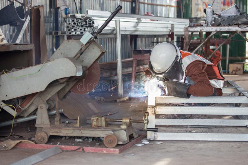The Welder in the Operate,Employee Welding U-steel Using Welder Machine ...