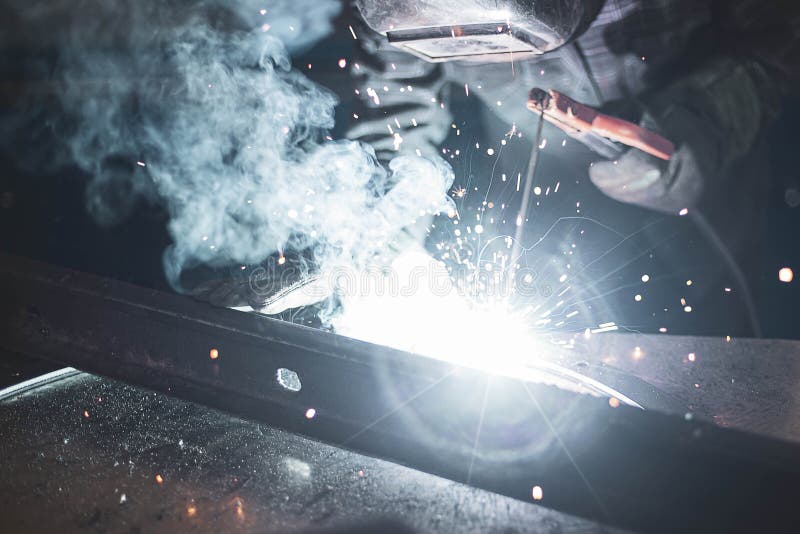 Welder Performing His Work at a Stationary Post for Electric Arc ...
