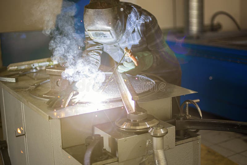 Welder Performing His Work at a Stationary Post for Electric Arc ...