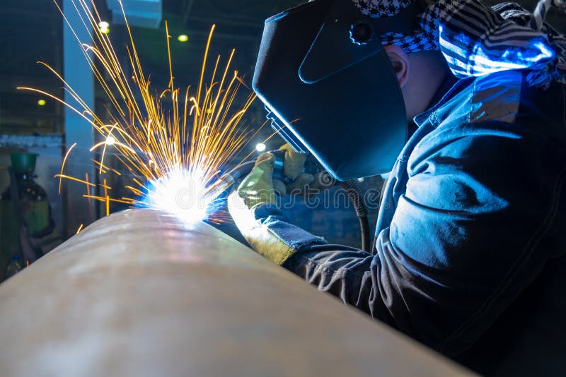 Pipe Welding. Semi-automatic Arc Welding. MIG Welding Stock Photo ...