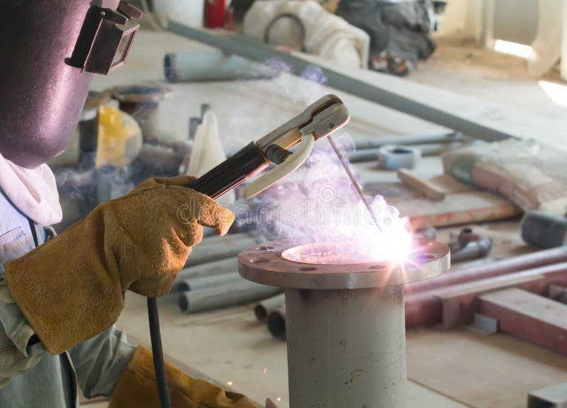Welder Performs Welding Work Semi-automatic Electric Arc Welding. MIG ...