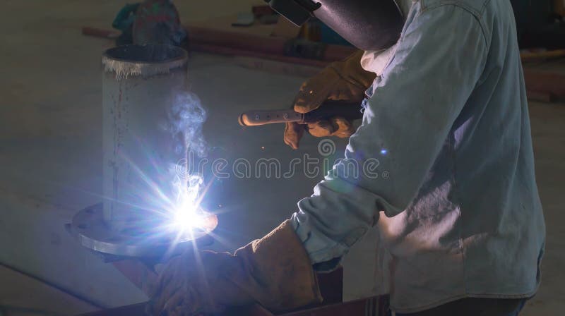 Welder Performs Welding Work Semi-automatic Electric Arc Welding. MIG ...