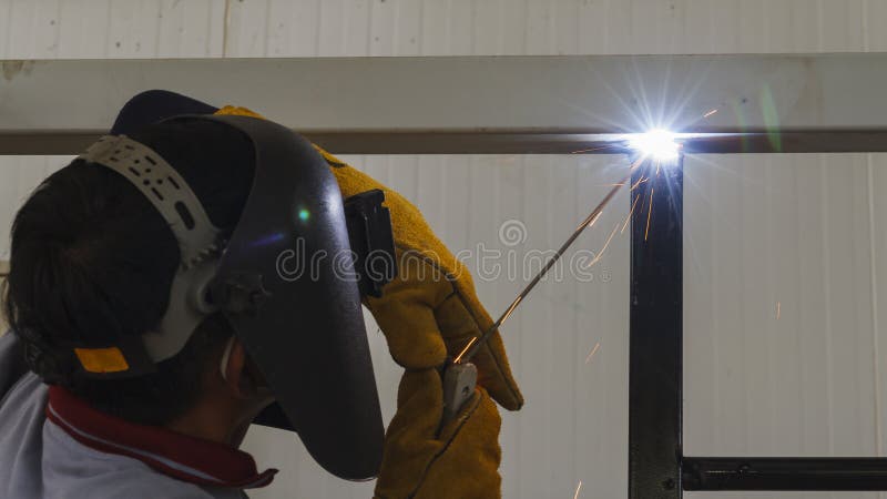 Welder in Position Over Head Action. Stock Photo - Image of production ...