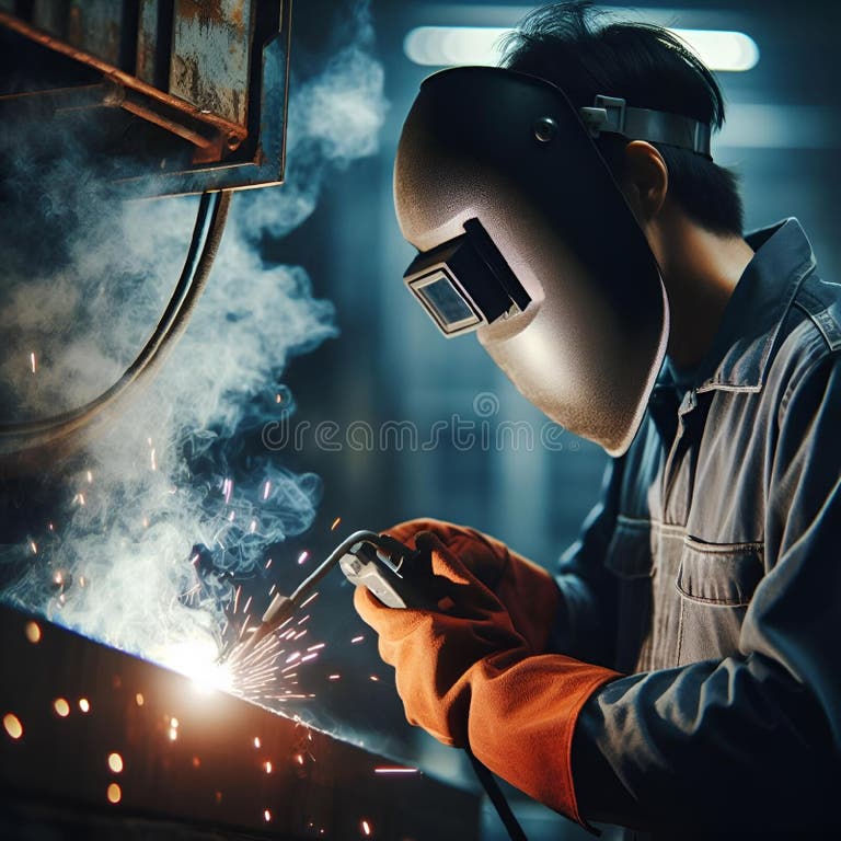 Welder in Protective Gear Welding a Pipe with Sparks Flying, AI ...
