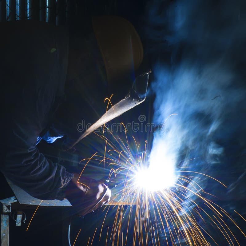 Welder with Protective Mask Stock Photo - Image of metal, smoke: 34124564