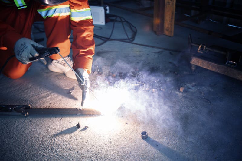 Welder with Protective Uniform Welding Metal Stock Image - Image of ...