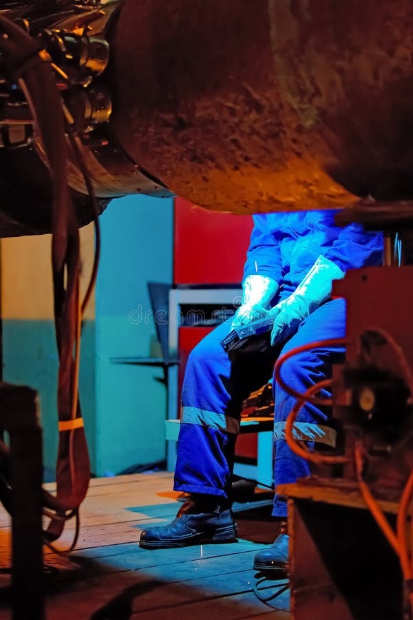 Welder Resting during a Break at Work. Stock Image - Image of business ...