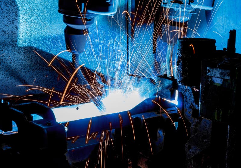 Welder Robots Movement in a Car Factory Stock Photo - Image of ...
