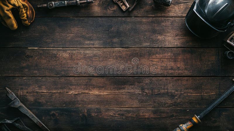 Welder S Workshop, Rustic Wooden Background with Tools Stock Image ...