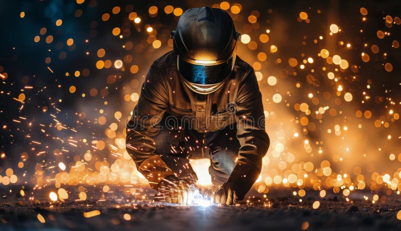 Welder Standing in Front of a Shower of Sparks Stock Photo - Image of ...