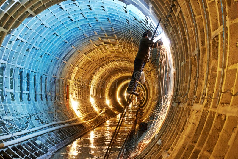 Welder at Underground Subway Construction Site Stock Image - Image of ...