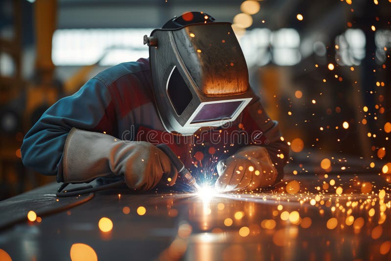 Welder Using Gas Welding Gear, Welder and Bright Sparks. Production and ...